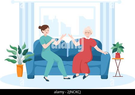 Elderly Care Services Hand Drawn Cartoon Flat Illustration with ...