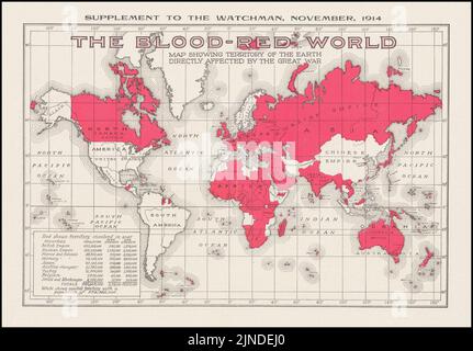 The blood-red world : map showing territory of the Earth directly ...