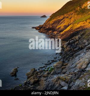 Gull Rock from Jacka Point at Portloe on the Cornish coast. Captured ...