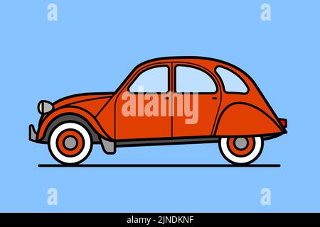 Classic vintage 2cv car in red isolated on white background in two ...
