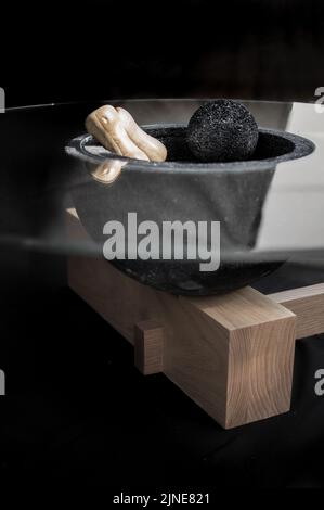 designer side or center coffee table, top in natural stone, volcanic ...