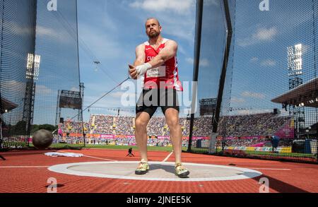 Osian Jones of Wales competing in the men’s hammer final at the ...