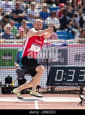 Osian Jones of Wales competing in the men’s hammer final at the ...