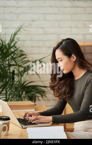 Young pretty lady working with laptop Stock Photo - Alamy
