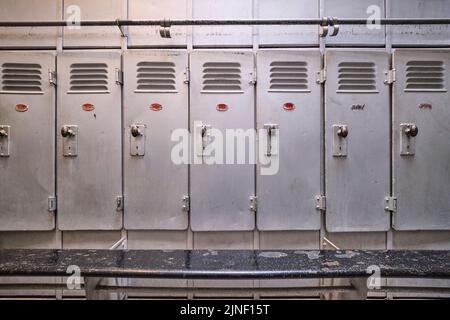 The silver metal lockers, used by the miners for a change of street ...
