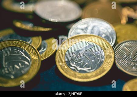Brazilian Real - BRL. A coins of Real in macro photography, Brazilian ...