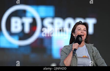 Television Presenter Suzi Perry broadcasts for BT Sport during the ...