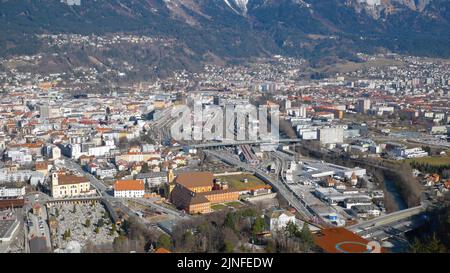 Areal view of the city of Innsbruck. from the stadium of the ski ...