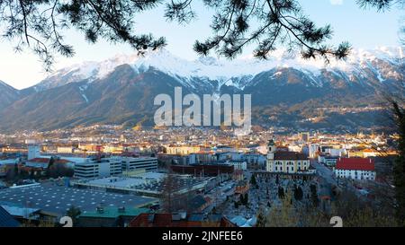 Areal view of the city of Innsbruck. from the stadium of the ski ...