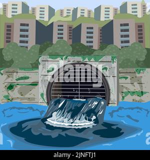 urban wastewater is discharged through pipes into the river ...