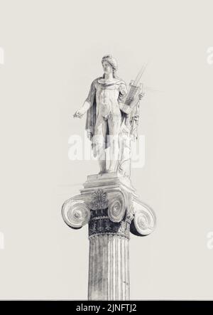 statue of Apollon on the column in fromnt of Athens Academy building ...