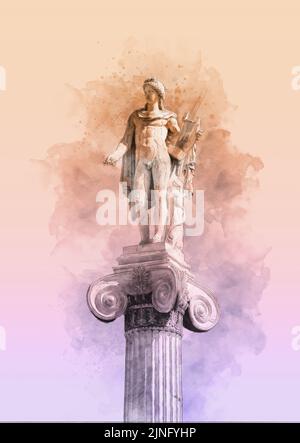 statue of Apollon on the column in fromnt of Athens Academy building ...