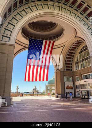 The famous arch and flag at the Boston Harbor Hotel on Rowes Wharf ...