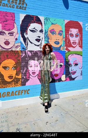 USA. 10th Aug, 2022. Bosco poses at the "RuPaul's Drag Race" cast mural ...