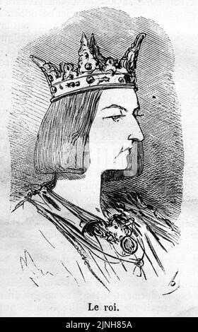 Engraved portrait of a grumpy-looking man from Bavaria in the middle ...