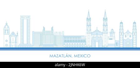 Outline Skyline panorama of city of Mazatlan, Mexico - vector ...