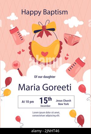 Hand drawn baptism poster template design Vector illustration Stock ...
