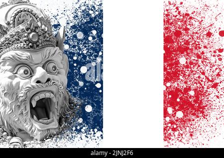 A new outbreak of viral infection at France, monkey pox. Head of statue ...