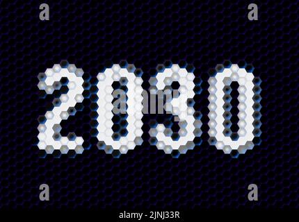 Sign of the 2030 year with hex pixel grid. New Years number or digits ...