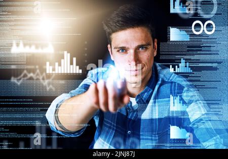 Young IT engineer showing working data center server room to female ...