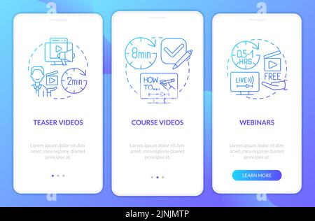 Online tutorials types blue onboarding mobile app screen Stock Vector ...