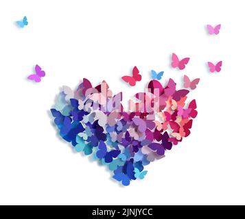 Decorative flying butterflies pattern in heart shape isolated on white ...