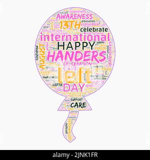 International Left-handers Day in word cloud collage illustration. Left ...