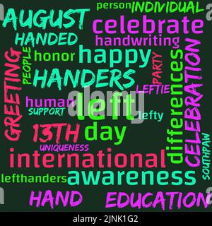 International Left-handers Day in word cloud collage illustration. Left ...