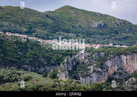 Lakones village seen from Palaiokastritsa famous resort town on Greek ...