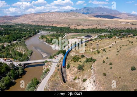 Kemah district city entrance. View of Sultan Melik Tomb and Karasu ...