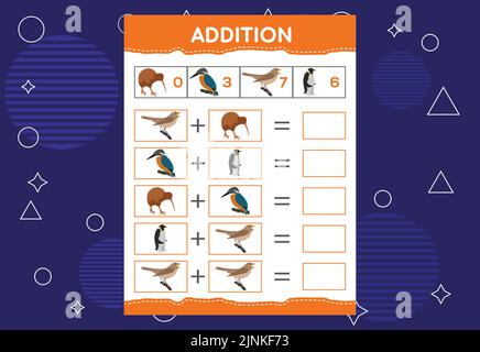 Addition with different birds for kids. An educational worksheet for ...