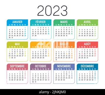 Year 2023 calendar in French language, on white background. Vector ...