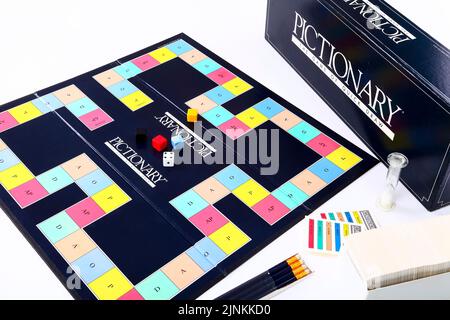 Pictionary board game isolated on a white background Stock Photo - Alamy