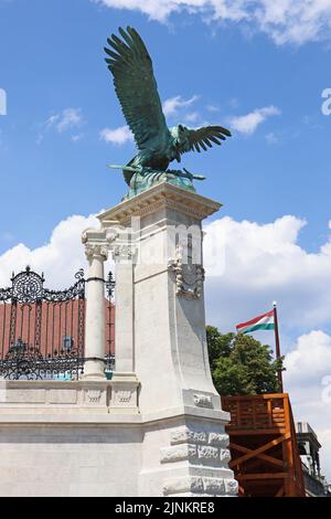 Turul bird statue on a pole in Budapest city, Hungary Stock Photo - Alamy