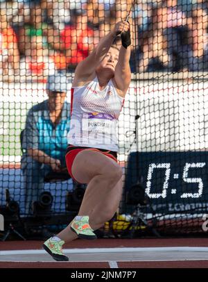 Anna Purchase of England competing in the women’s hammer final at the ...