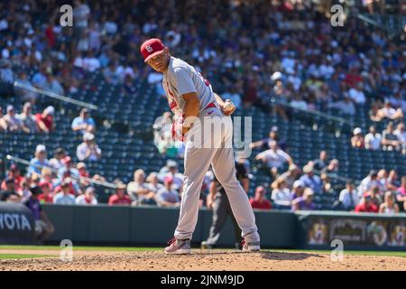 August 11 2022: Saint Louis pitcher Jordan Hicks (12) makes a play ...