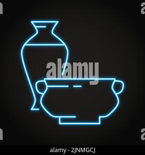 Neon illustration of a bowl in ancient style. Ornament on the bowl ...