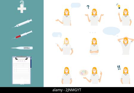 Nurse pose set, 9 poses, upper body Stock Vector Image & Art - Alamy