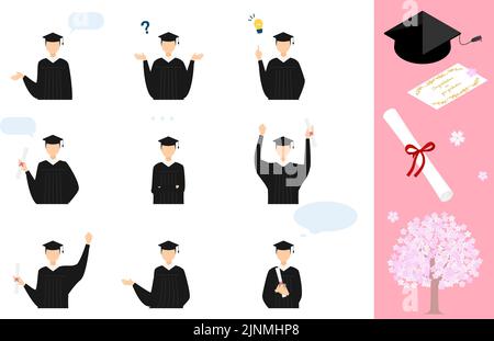 Graduation caps and diplomas vector set. Traditional graduation ...