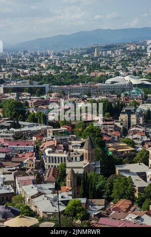 Tbilisi's cityscape with overview of Old town medieval architecture and ...