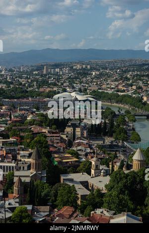 Tbilisi's cityscape with overview of Old town medieval architecture and ...
