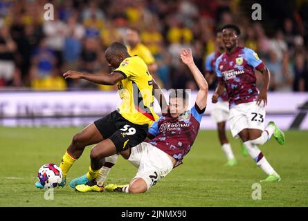 Edo Kayembe of Watford and Josh Cullen of Burnley during the Sky Bet ...