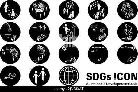 SDGs, 17 goals circular icons, black and white version Stock Vector ...