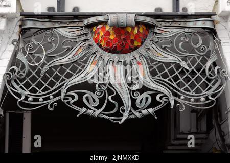 Metal forged facade decoration outdoor in Kyiv Ukraine Stock Photo - Alamy