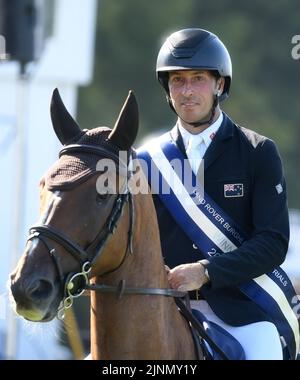 Tim Price of New Zealand and horse Falco compete during the Eventing ...