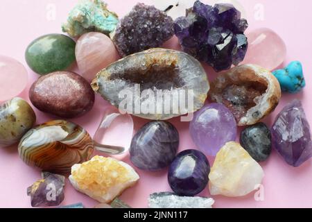 Beautiful amethyst crystals, round rose quartz stone and bostwana agate ...