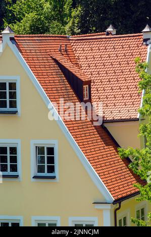 Roof with plain tiles and dormer, Kempten, Bavaria, Germany Stock Photo ...