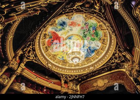 The ceiling of the auditorium by Marc Chagall at the Opera Garnier ...