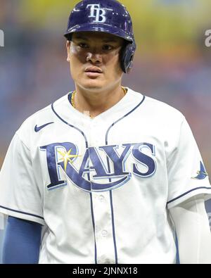 Tampa Bay Rays' Yu Chang reacts after his single off Cleveland ...