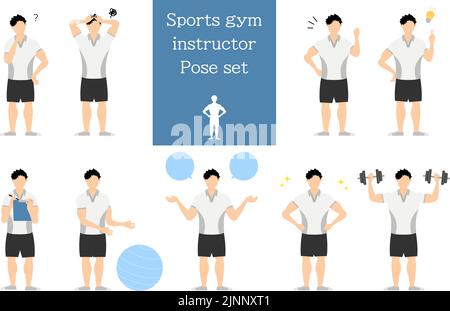 Gym Instructor Male Pose, Pointing with Inspiration Stock Vector Image ...